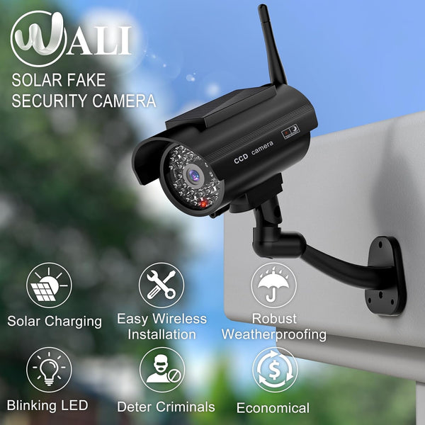 WALI Dummy Fake Camera, Solar Powered Fake Security Camera with LED Li ...