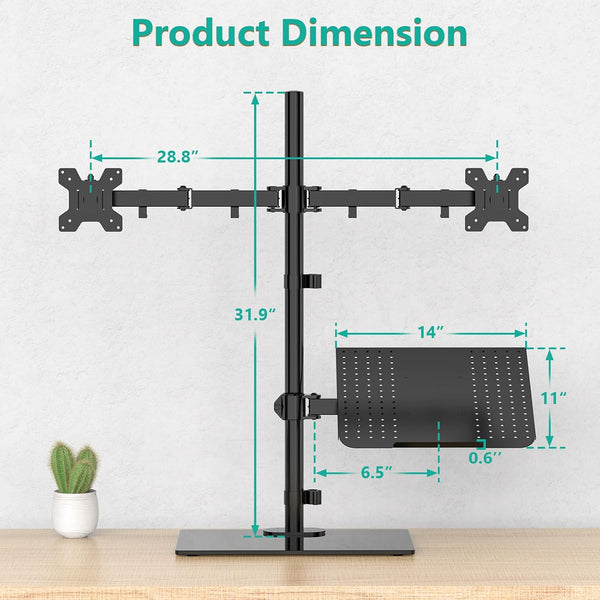 WALI Free Standing Dual Monitor and Laptop Stand, Height Adjustable La ...