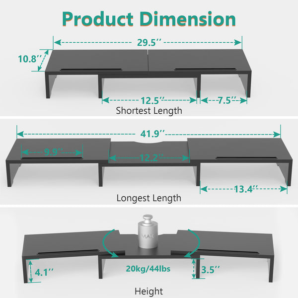 Adjustable Dual Monitor Stand Computer Riser Desk Organizer Stand PTT0 ...