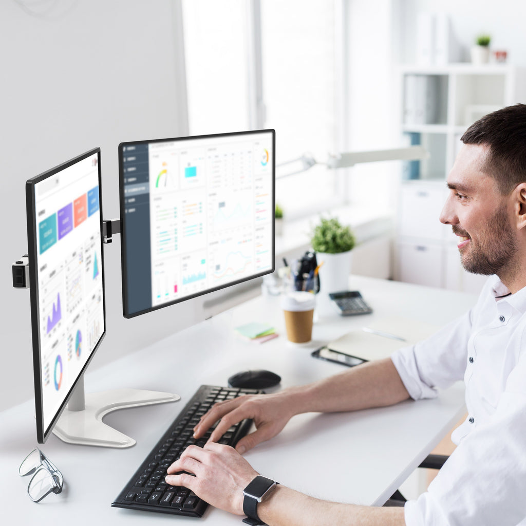 Free Standing Dual LCD Monitor Fully Adjustable Desk Mount MF002-W ...