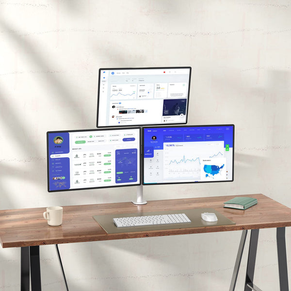 Triple Monitor Stand, Fully Adjustable Three Monitor Desk Mount M003-W ...